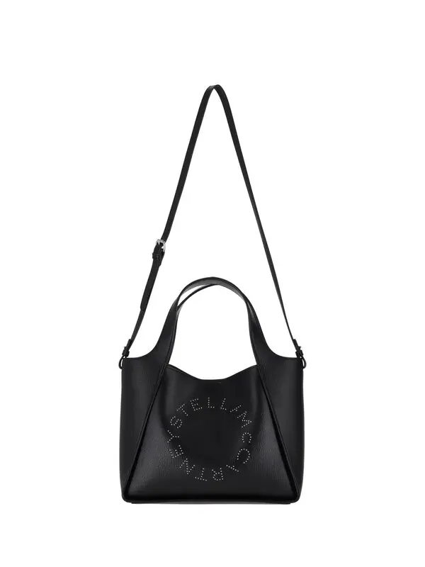 Stella McCartney Logo Crossbody Tote Bag Eco Embossed Grainy Alter Mat W/studded Logo - Black