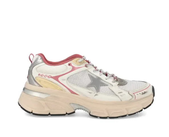 GOLDEN GOOSE Lightstar Mesh And Leather Sneakers - Silver/white/red