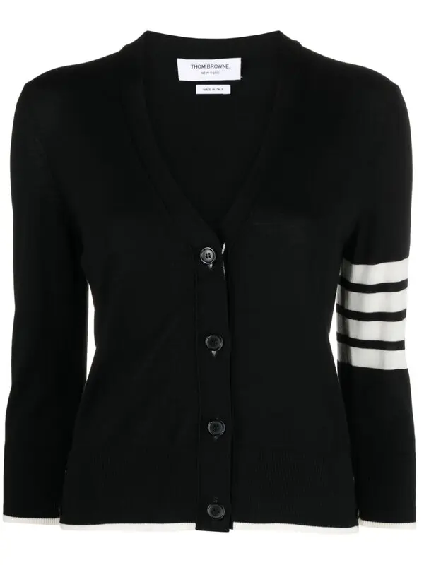 Thom Browne Fine Merino Wool 4-bar Stripe Cardigan - Black