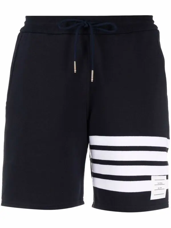 Thom Browne Mid Thigh Shorts W/ Engineered 4 Bar In Classic Loopback - Navy