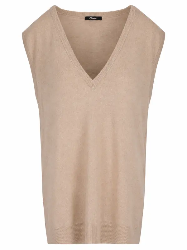 LA ROSE Oversized V-neck Vest - Sabbia