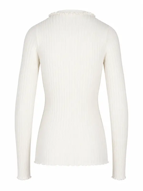 Miu Miu Ribbed Knit Top With Ruffled Neckline - Bianco
