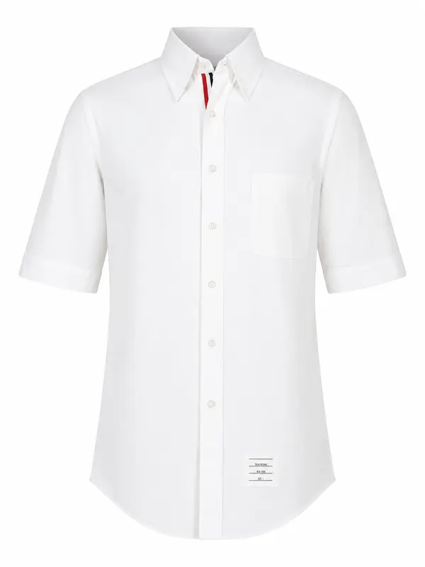 Thom Browne Classic Fit Short Sleeve Shirt With Rwb Grosgrain Placket - White