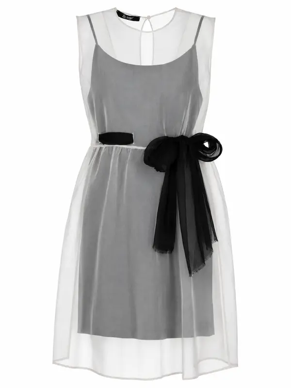 LA ROSE Sheer Overlay Dress With Black Bow Detail