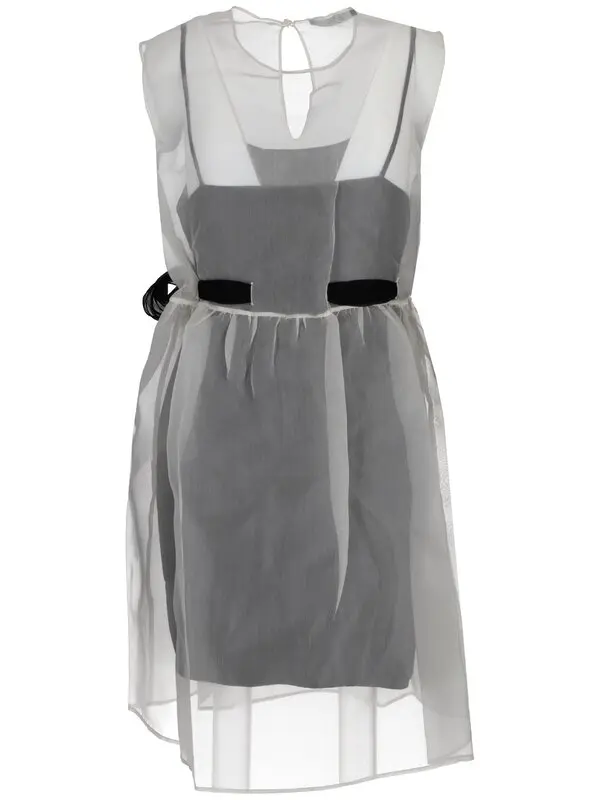 LA ROSE Sheer Overlay Dress With Black Bow Detail