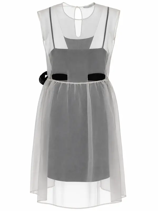 LA ROSE Sheer Overlay Dress With Black Bow Detail