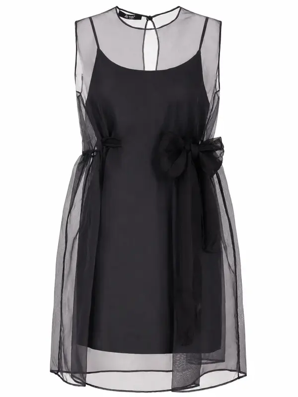 LA ROSE Sleeveless Sheer Dress With Bow Detail - Nero