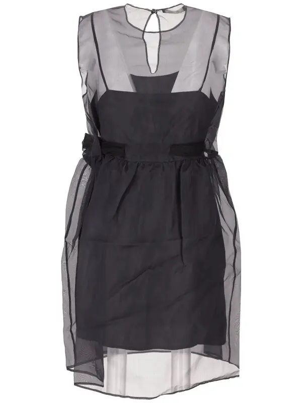 LA ROSE Sleeveless Sheer Dress With Bow Detail