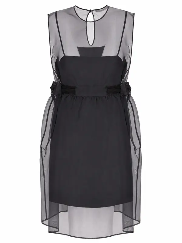 LA ROSE Sleeveless Sheer Dress With Bow Detail
