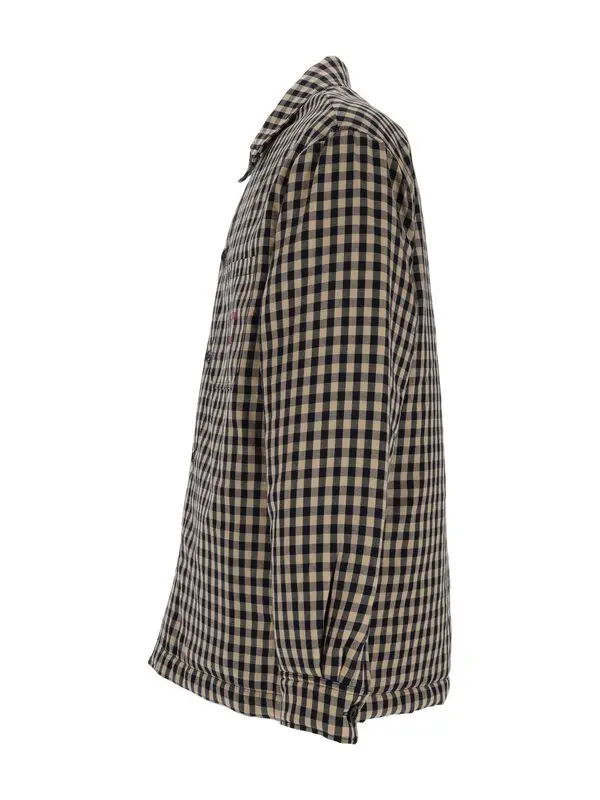 DR�LE DE MONSIEUR Drôle De Monsieur Beige Check Overshirt With Slogan Print