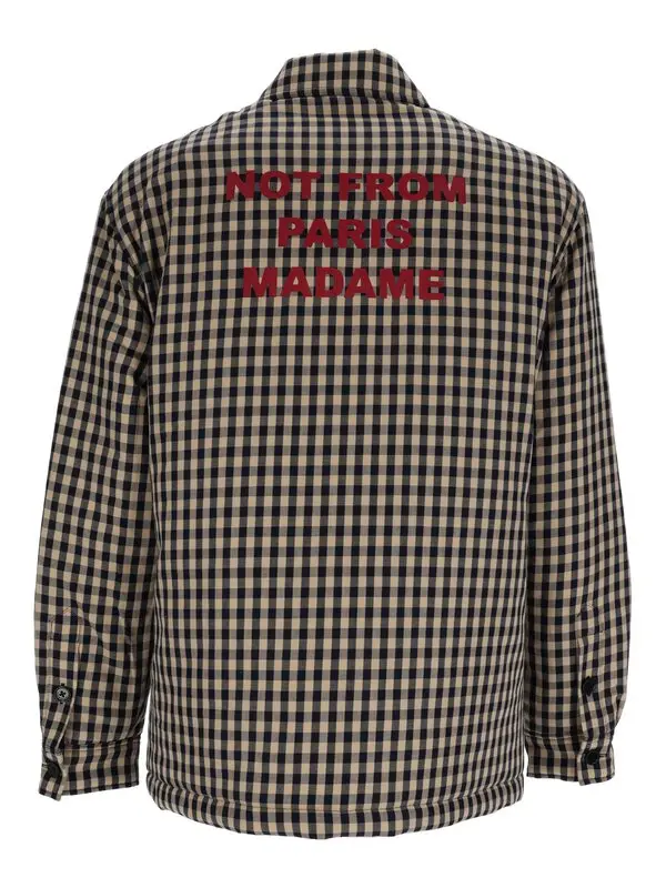 DR�LE DE MONSIEUR Drôle De Monsieur Beige Check Overshirt With Slogan Print