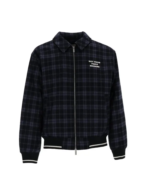 DR�LE DE MONSIEUR Drôle De Monsieur Navy Check Flannel Jacket With Slogan
