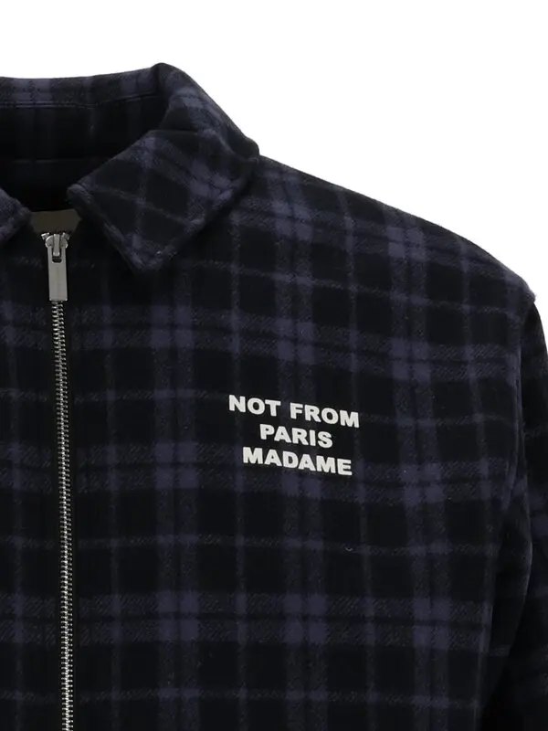 DR�LE DE MONSIEUR Drôle De Monsieur Navy Check Flannel Jacket With Slogan
