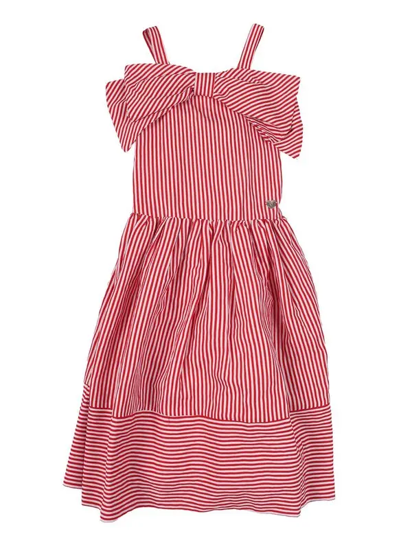 Monnalisa And White Striped Bow Detail Dress