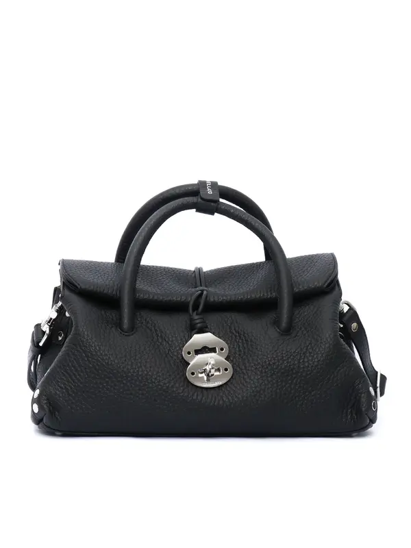 ZANELLATO SRL Black Leather Top Handle Bag - Red