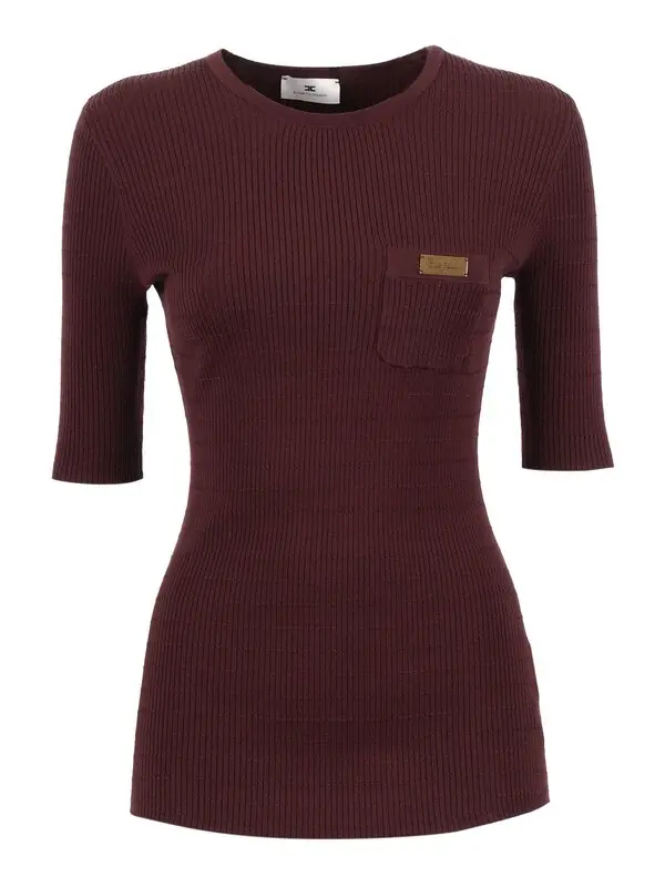 Elisabetta Franchi Ribbed Knit Top With Chest Pocket