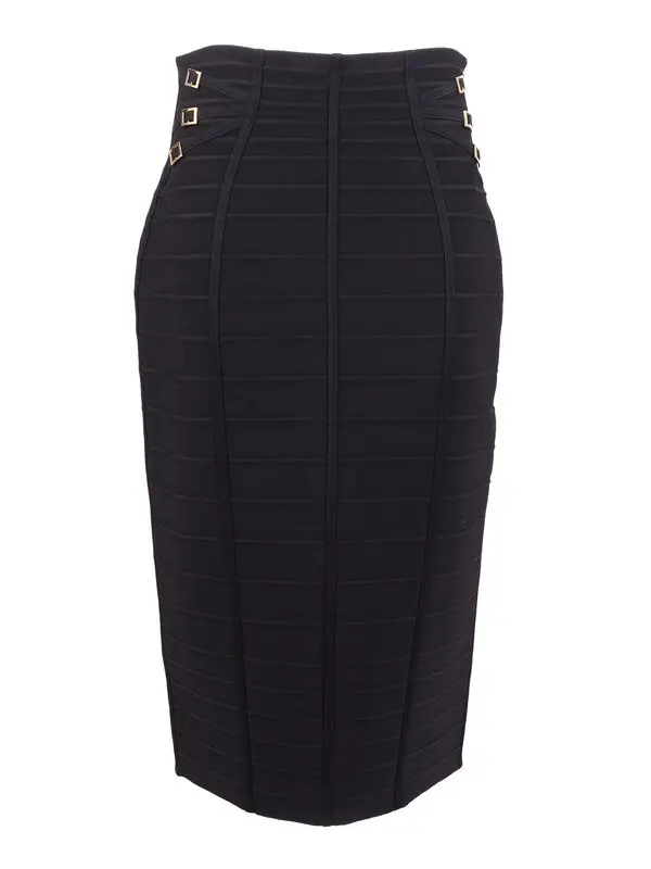 Elisabetta Franchi Black Knit Skirt With Embellished Detail