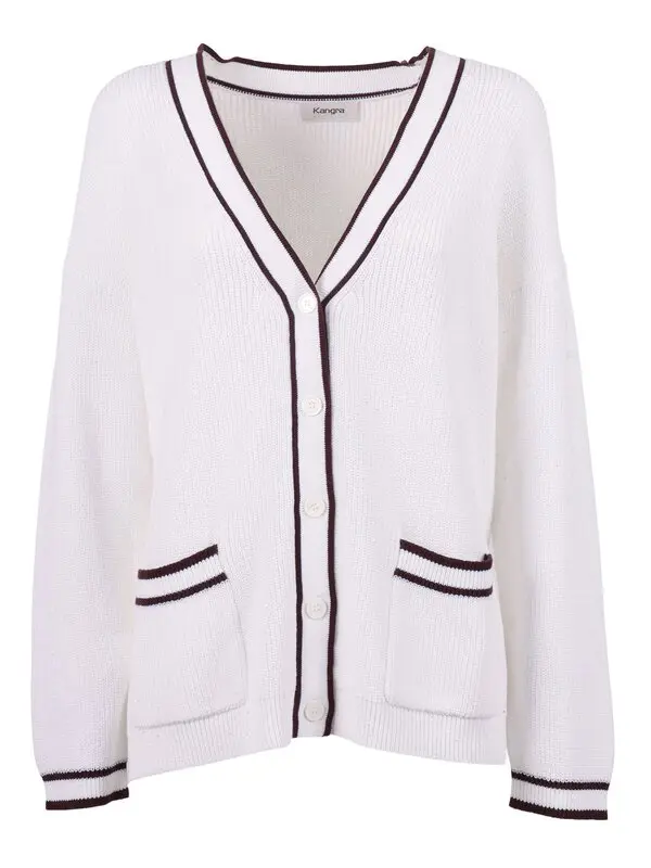 KANGRA Cardigan With Contrast Trim - White