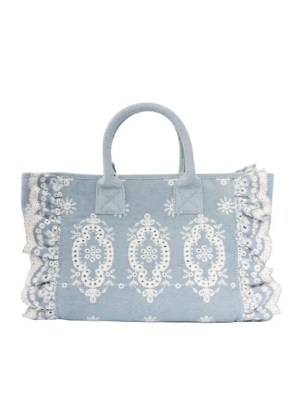 MC2 SAINT BARTH Colette Volant N Sangallo Flowers Denim Emb