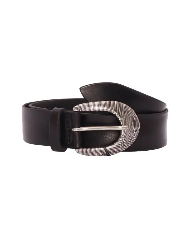 CLAUDIO ORCIANI Black Leather Belt With Decorative Buckle