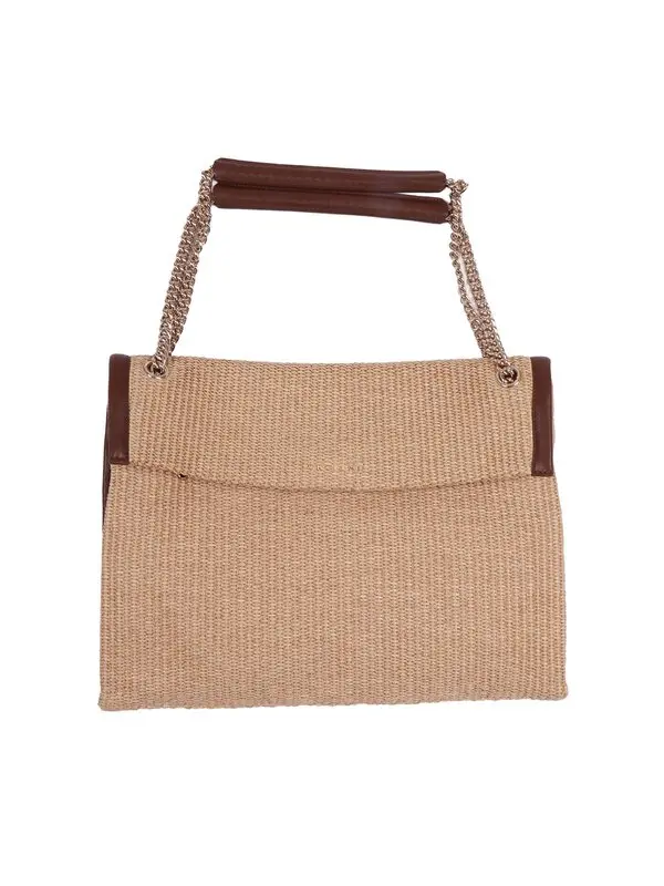 CLAUDIO ORCIANI Raffia Tote Bag With Leather Accents And Chain Detailing