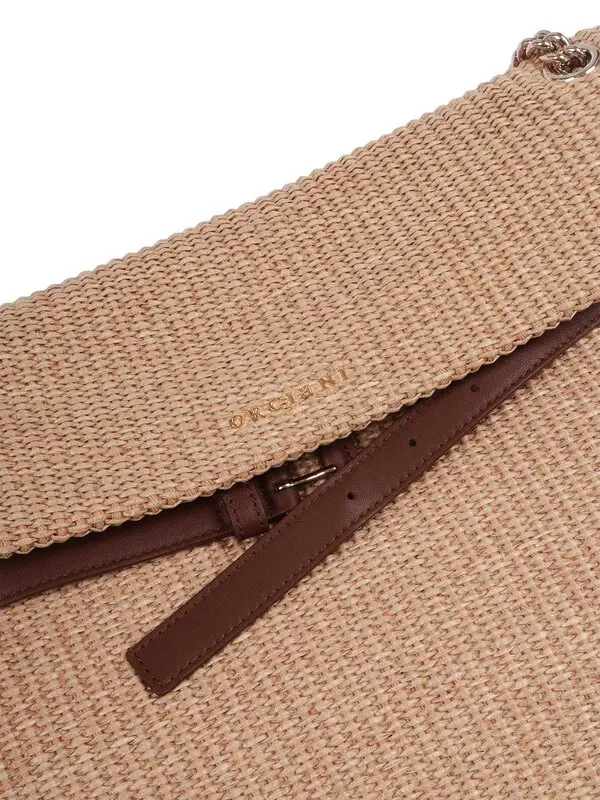 CLAUDIO ORCIANI Raffia Tote Bag With Leather Accents And Chain Detailing