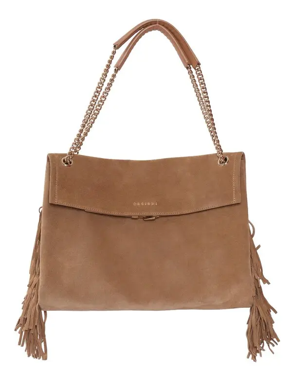 CLAUDIO ORCIANI Suede Fringe Shoulder Bag With Chain Straps