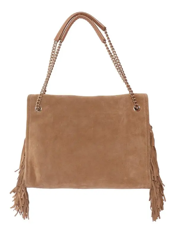 CLAUDIO ORCIANI Suede Fringe Shoulder Bag With Chain Straps