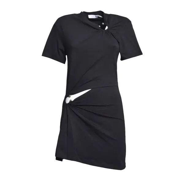 Rabanne Black Metal Embellished Asymmetrical T-shirt Dress - Nero