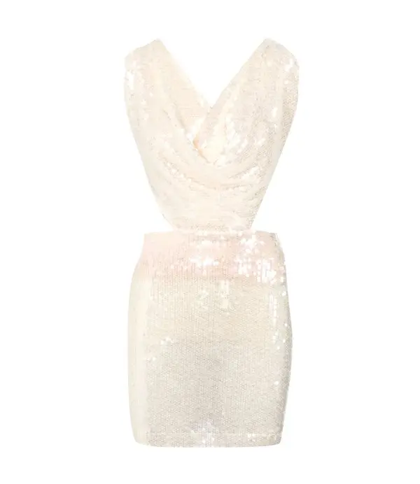 AMAZUIN Sequined Tulle Mini Dress With Draped Neckline And Open Back - Cream