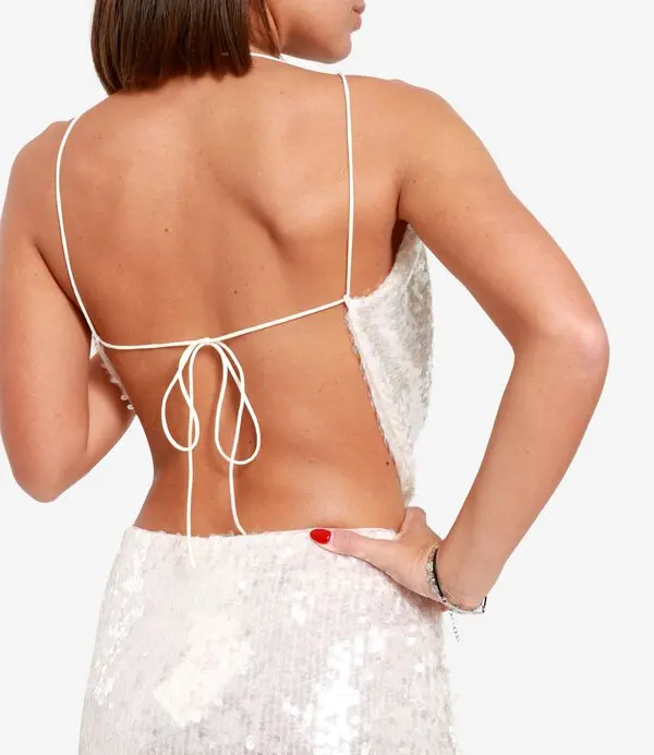 AMAZUIN Sequined Tulle Mini Dress With Draped Neckline And Open Back