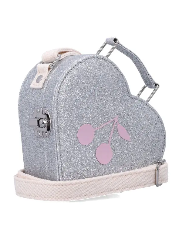 Bonpoint Heart-shaped Glitter Bag With Cherry Applique