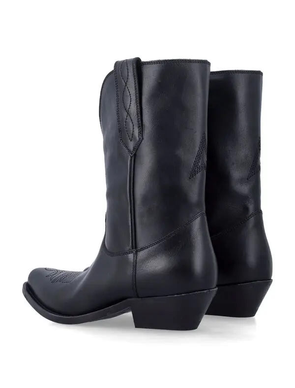 GOLDEN GOOSE Black Leather Western Boots