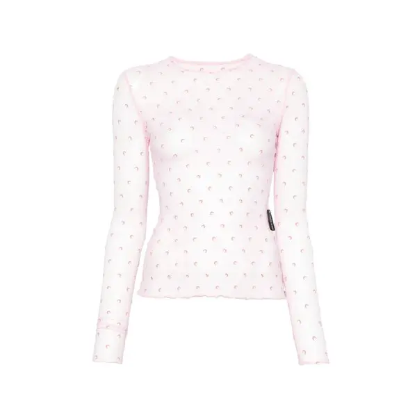 MARINE SERRE Moon Print Sheer Long Sleeve Top - Pink