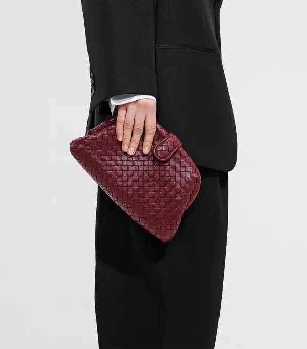 Bottega Veneta Small Intrecciato Clutch Bag - Red