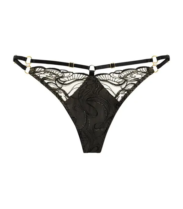 BORDELLE Embroidered Pearl Thong - Black