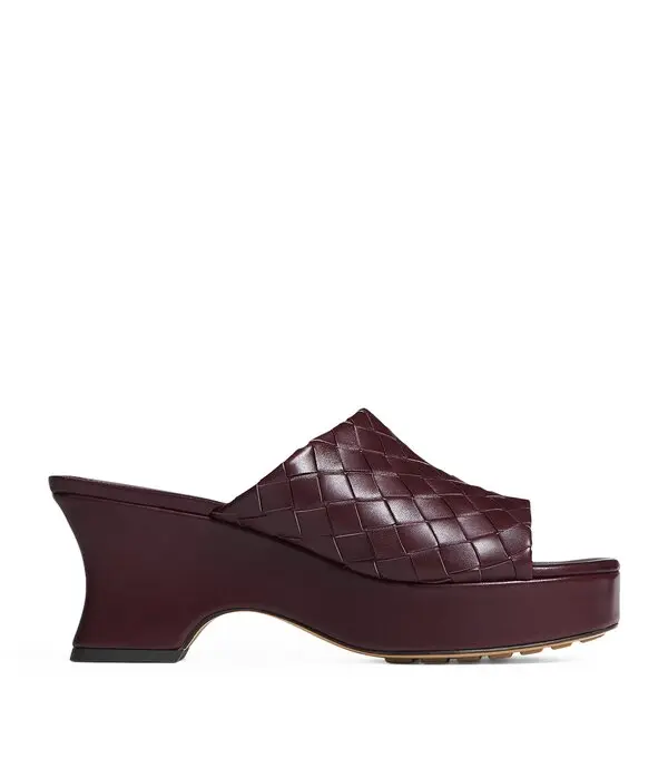 Bottega Veneta Lambskin Intrecciato Wedge Mules - Red