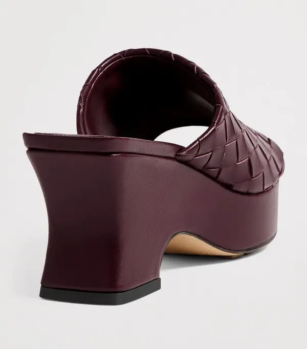 Bottega Veneta Lambskin Intrecciato Wedge Mules - Red