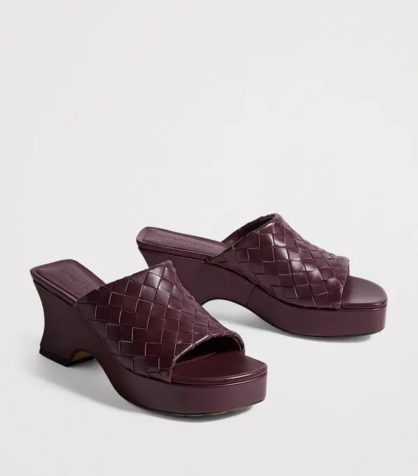 Bottega Veneta Lambskin Intrecciato Wedge Mules - Red