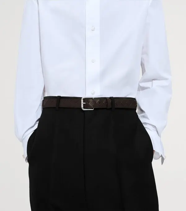 Bottega Veneta Leather Intrecciato Buckle Belt