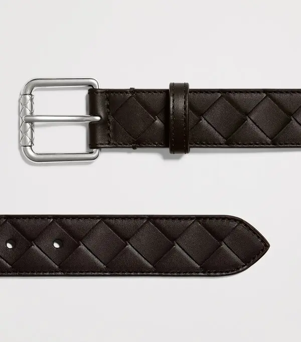 Bottega Veneta Leather Intrecciato Buckle Belt
