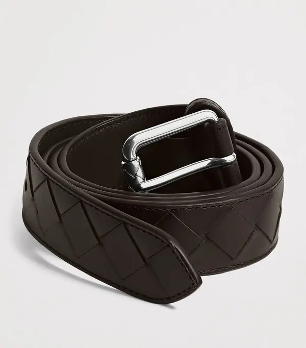 Bottega Veneta Leather Intrecciato Buckle Belt