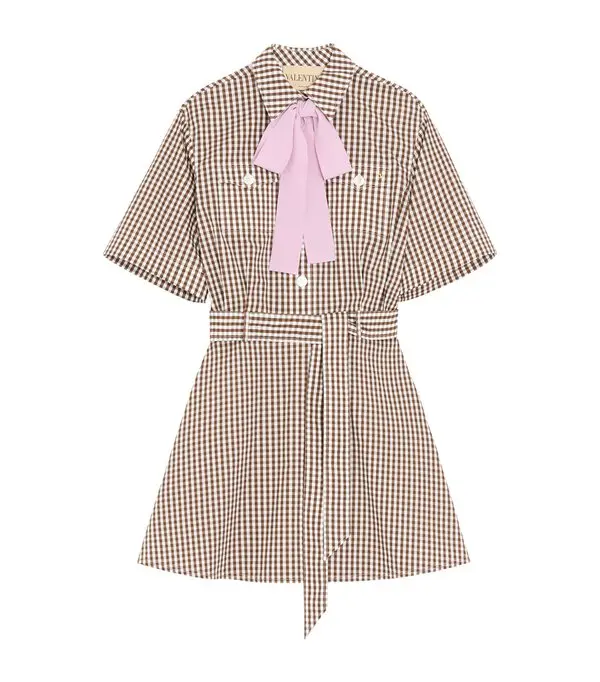 Valentino Garavani Cotton Check Mini Dress - Brown