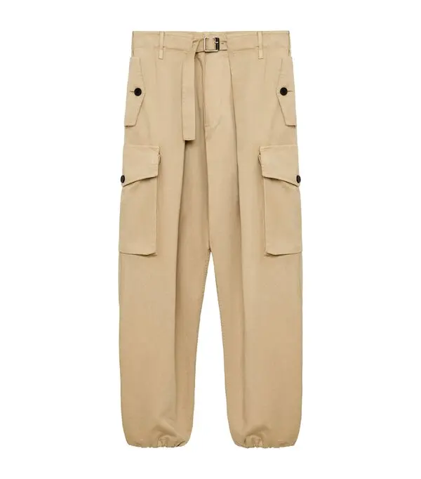 Loewe Cotton Pleated Cargo Trousers - Beige