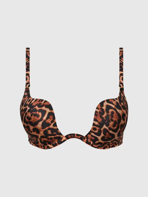 Frederick's Of Hollywood Rising Star Swirl Plunge Push Up Bra - Leopard