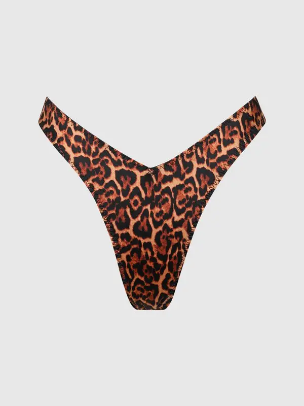 Frederick's Of Hollywood Rising Star Liquid Satin Tanga - Leopard