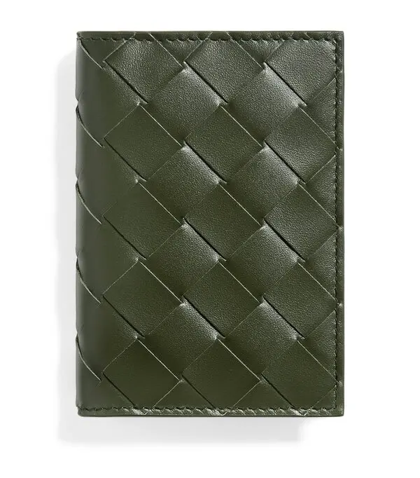 Bottega Veneta Leather Intrecciato Flap Card Case - Green