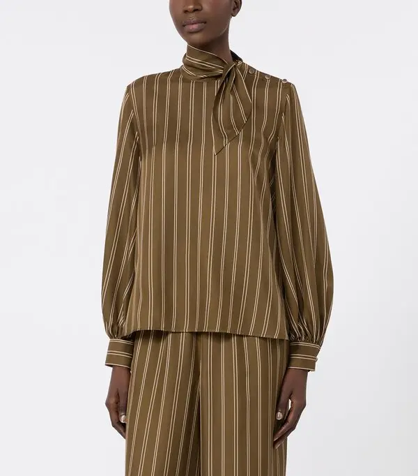 Max Mara Silk Pinstripe Tie Neck Blouse