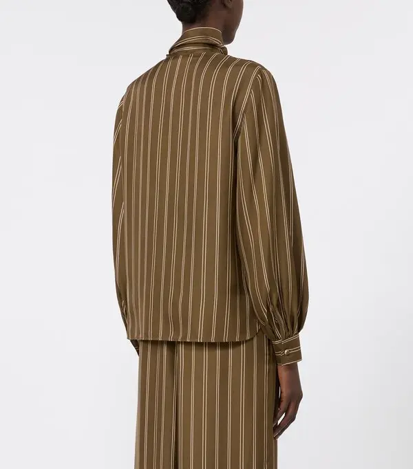 Max Mara Silk Pinstripe Tie Neck Blouse