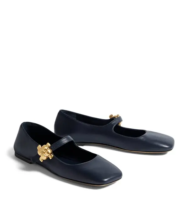Bottega Veneta Leather Ballet Flats With Intrecciato Buckle - Blue